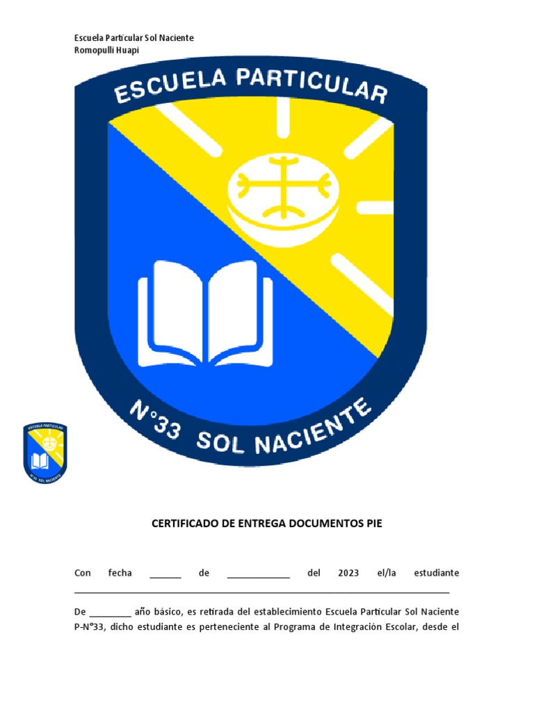 Certificado de Entrega Documentos PIE | PDF