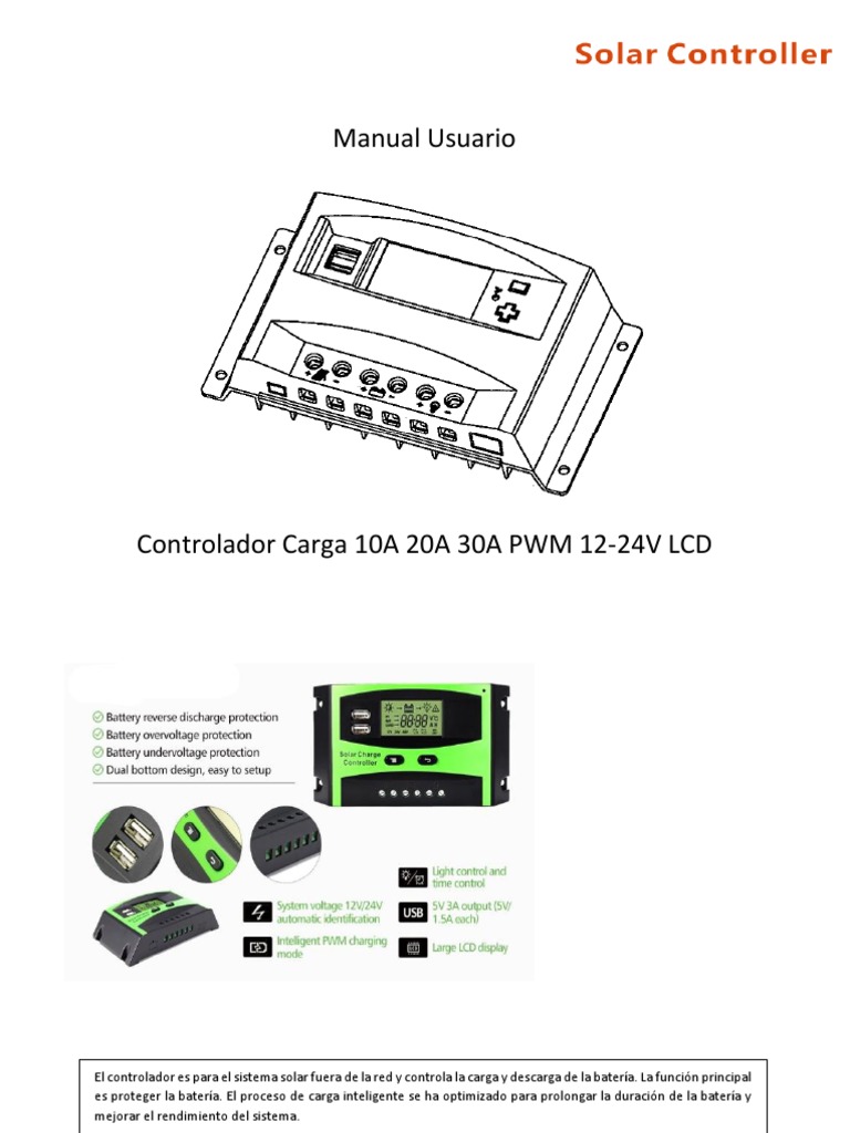 Guía del usuario para el controlador de carga solar PWM de 12-24V con ...