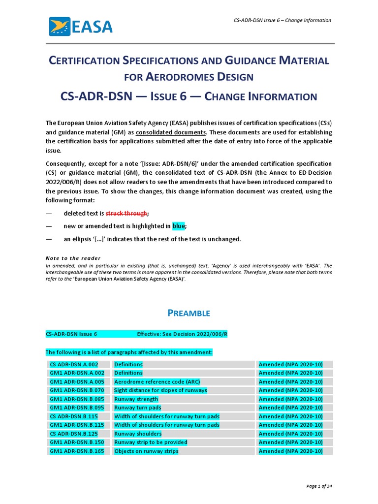 Change Information - Cs-Adr-Dsn Issue 6 PDF | PDF | Runway | Transport