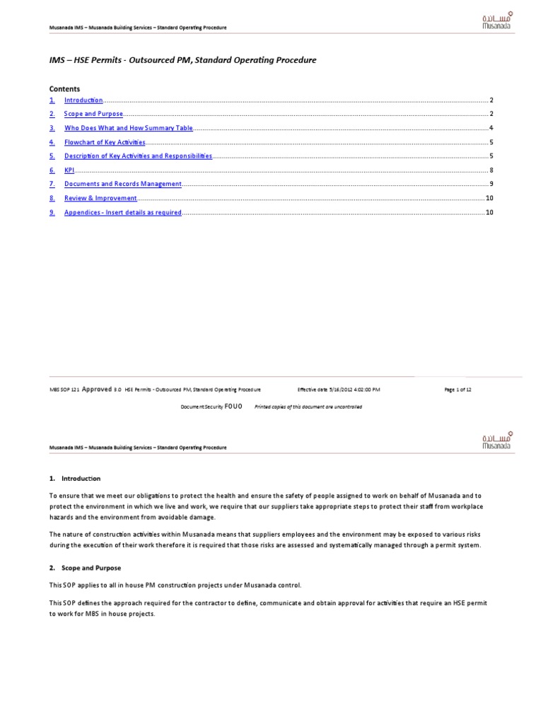 Mbs Sop-121 Hse Permits | PDF | Risk | Safety