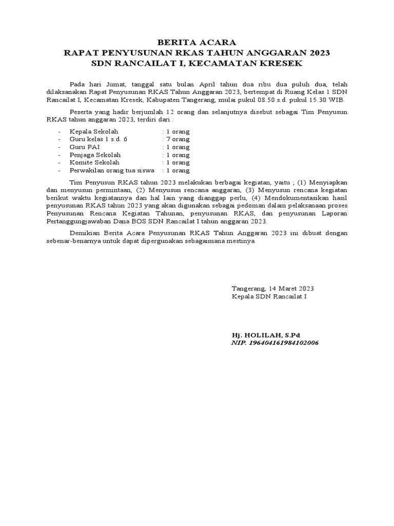 Berita Acara Rapat Tim Bos | PDF