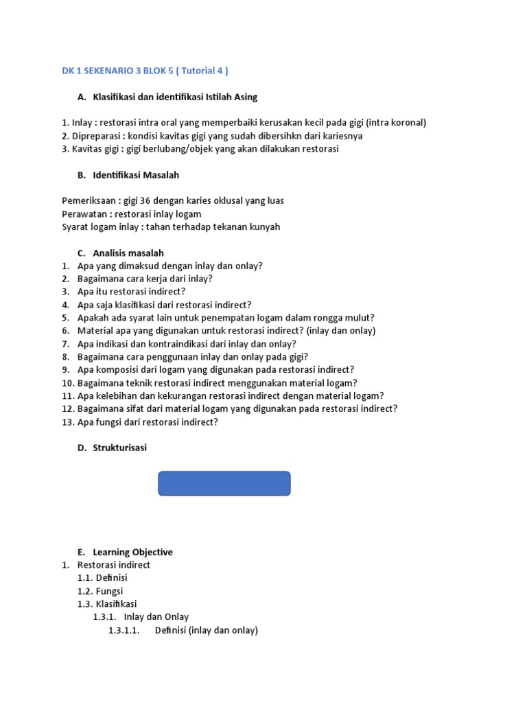 Restorasi Indirect: Definisi, Fungsi, Klasifikasi, Inlay dan Onlay | PDF