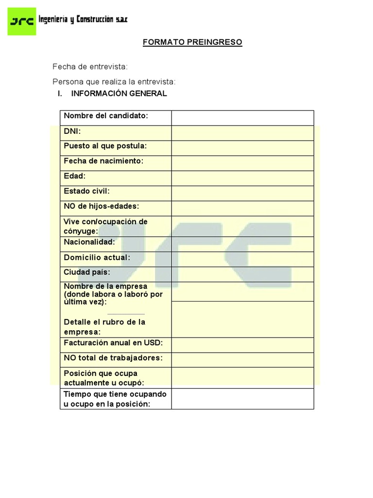 JRC - Formato Preingreso | PDF | Salario | Economias