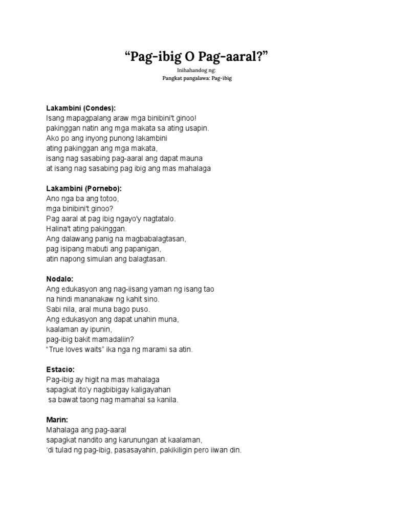 Pag-Ibig o Pag Aaral - BALAGTASAN | PDF