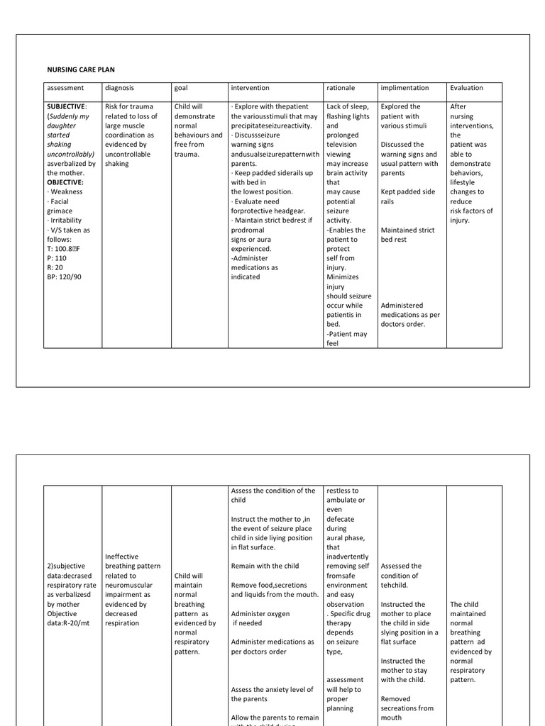 Seizure Care Pln | Anxiety | Respiratory System