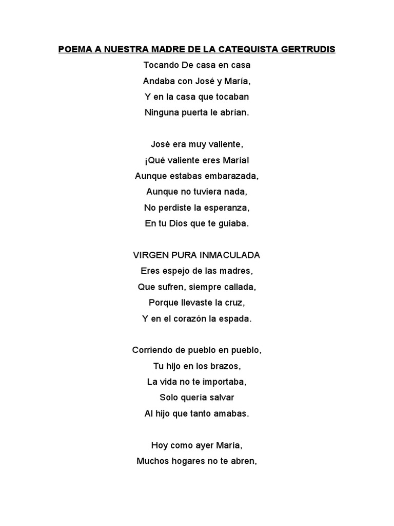 Poema A Nuestra Madre de La Catequista Gertrudis | PDF