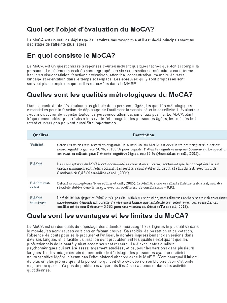 Moca Test Explication | PDF | Sensibilité et spécificité | Démence