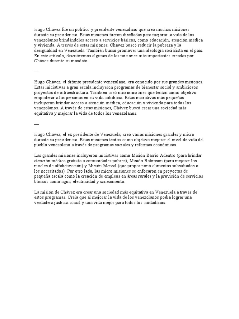 Misiones Chavez | PDF | Hugo Chavez | Venezuela