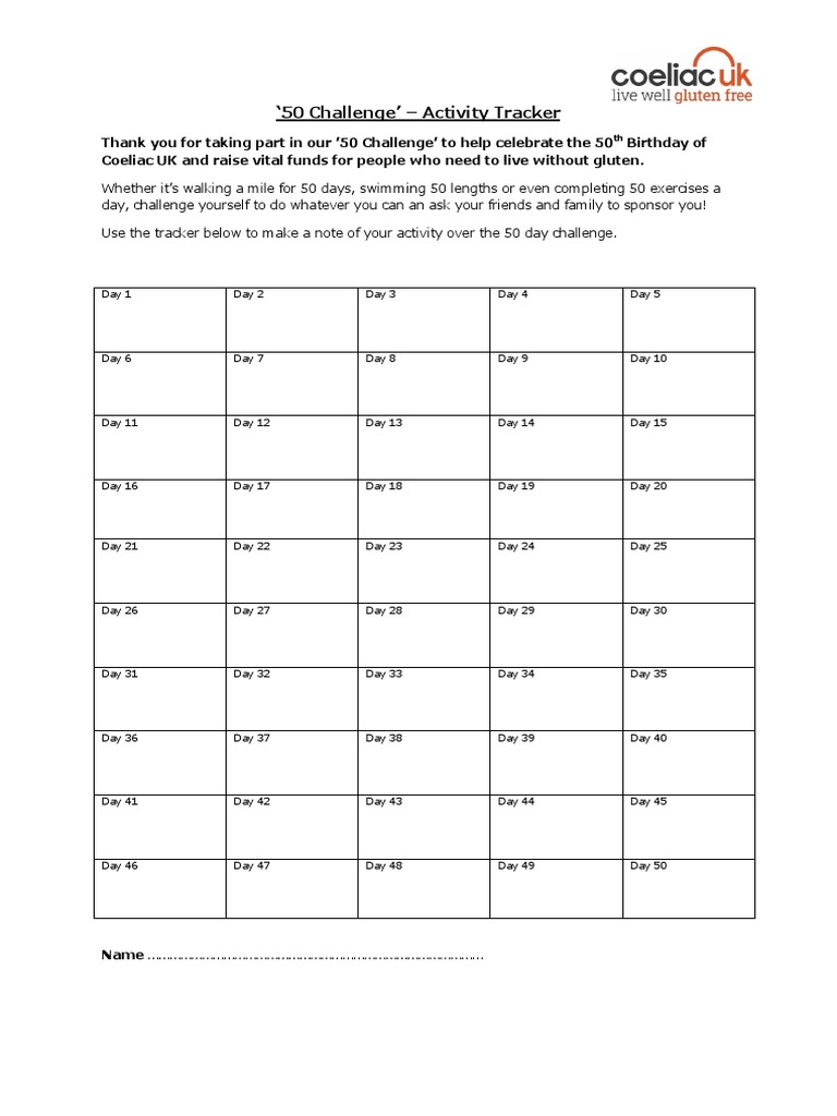 50 Challenge Tracker Form | PDF