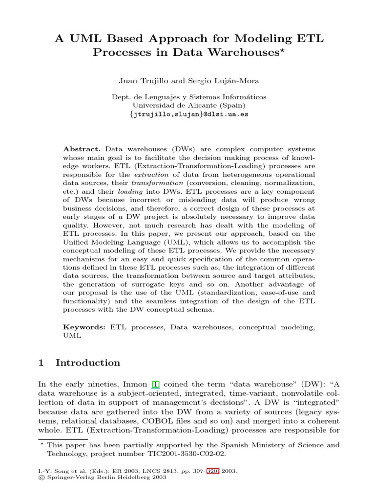 A Uml Based Approach For Modeling Etl Pr Pdf Descargar Gratis Pdf Data Warehouse Unified 