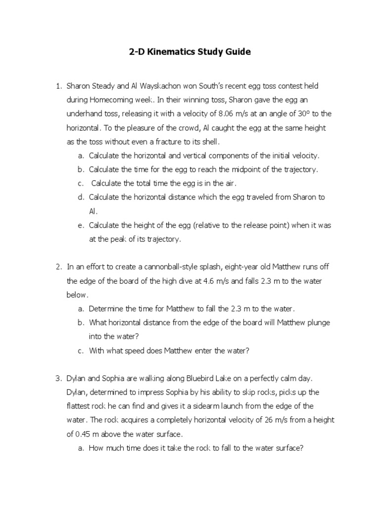 2-d Kinematics Study Guide | PDF | Motion (Physics)