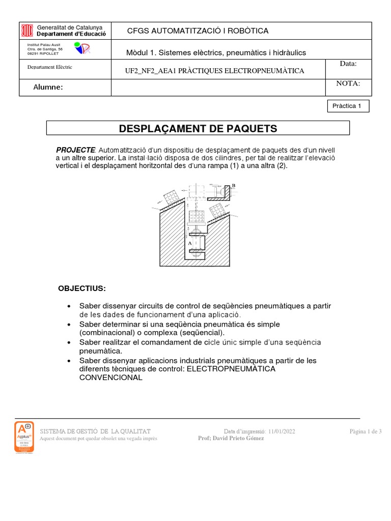 M1 - UF2 - NF2 - AEA1 Pràctica Electropneumàtica 1.1 | PDF