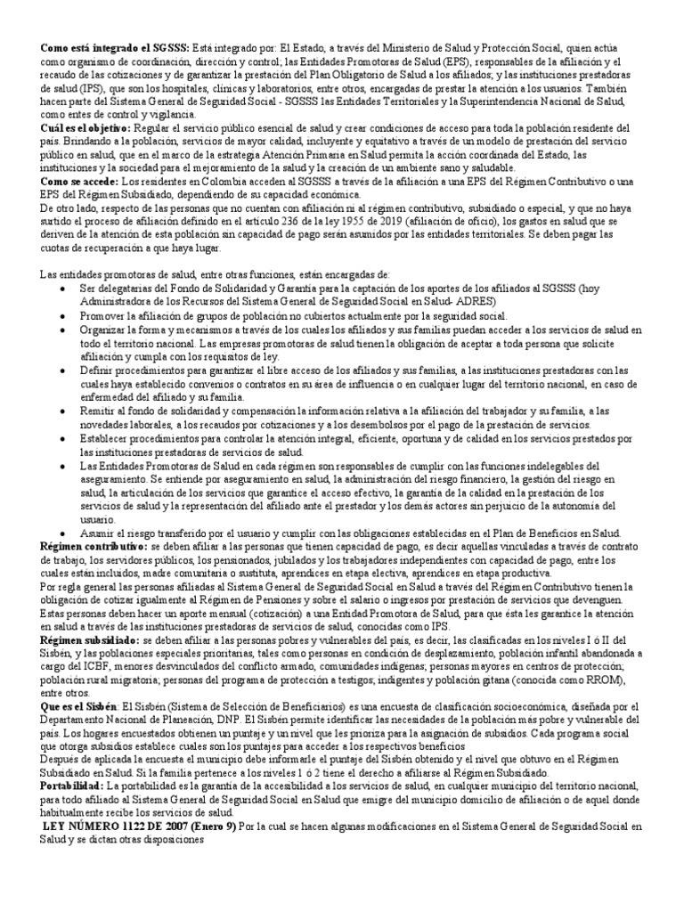 Como Está Integrado El SGSSS | PDF
