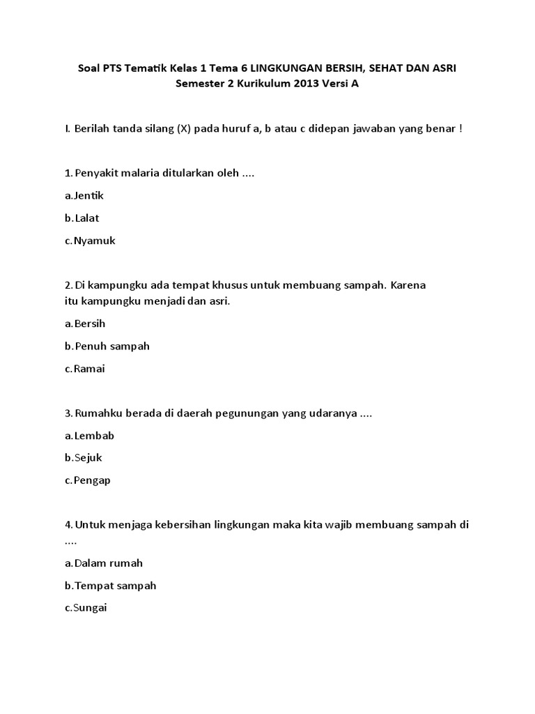 Soal Kelas 1 Tema 6 | PDF