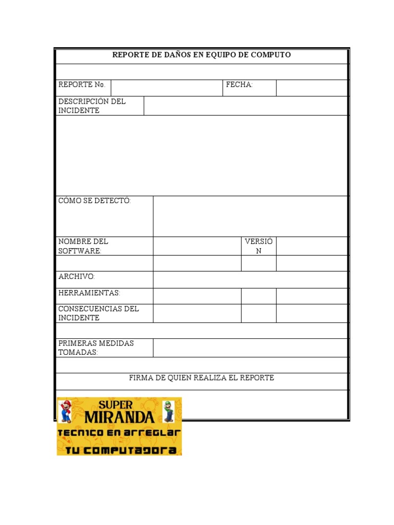 Reporte de Daños en Equipo de Computo | PDF