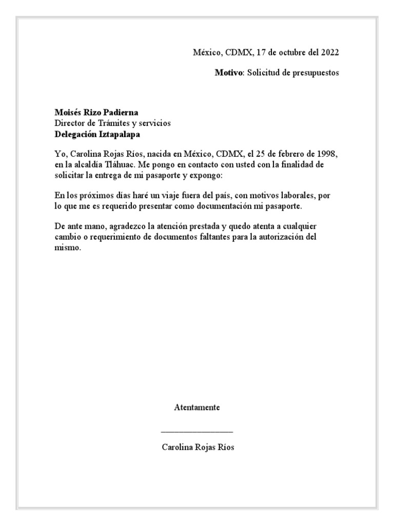 Ejemplo de Solicitud de Documentos | PDF