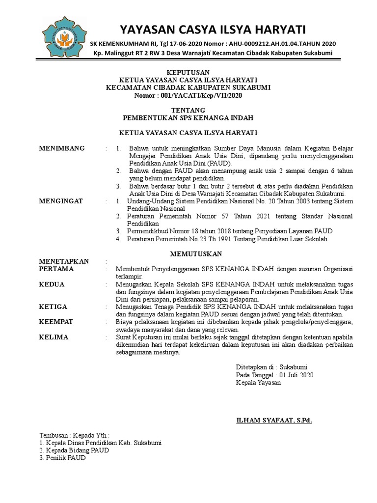 SK Pembentukan SPS Kenanga Indah | PDF