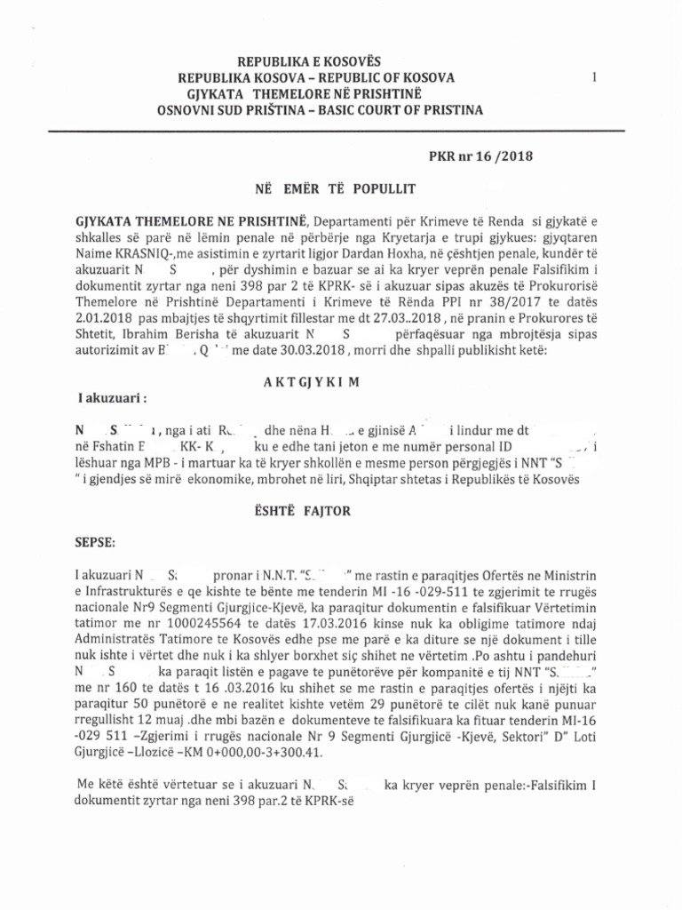 Vendimi I Gjykates Themelore - Prishtine | PDF