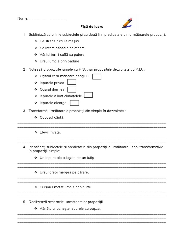 Propozitia Simpla Si Propozitia Dezvoltata | PDF