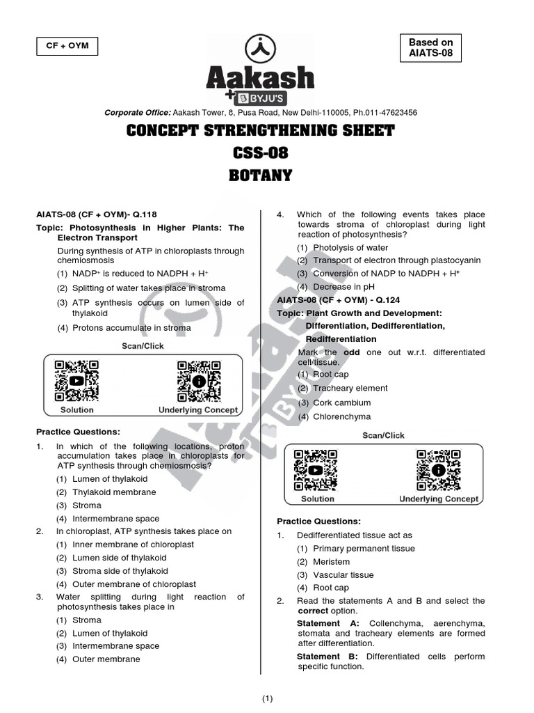 Concept Strengthening Sheet (CSS-08) Based On AIATS-08 (CF+OYM ... Concept Strengthening Sheet (CSS-08) Based On AIATS-08 (CF+OYM ...