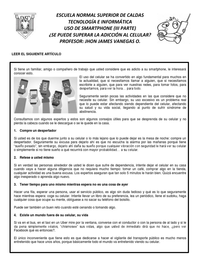 Taller 3. Superar Adicción Al Celular | PDF | Teléfonos móviles | Facebook