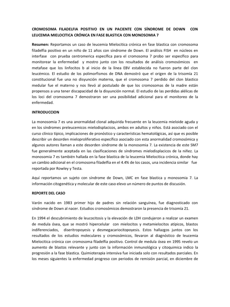 Cromosoma Filadelfia Positivo en Un Paciente Con Síndrome de Down Con ...