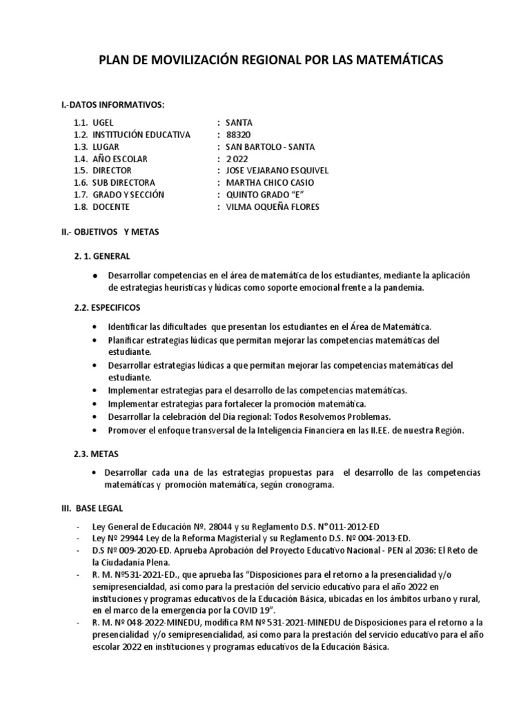 Plan de Matematica Ludica 2022 | PDF | Aprendizaje | Educación primaria