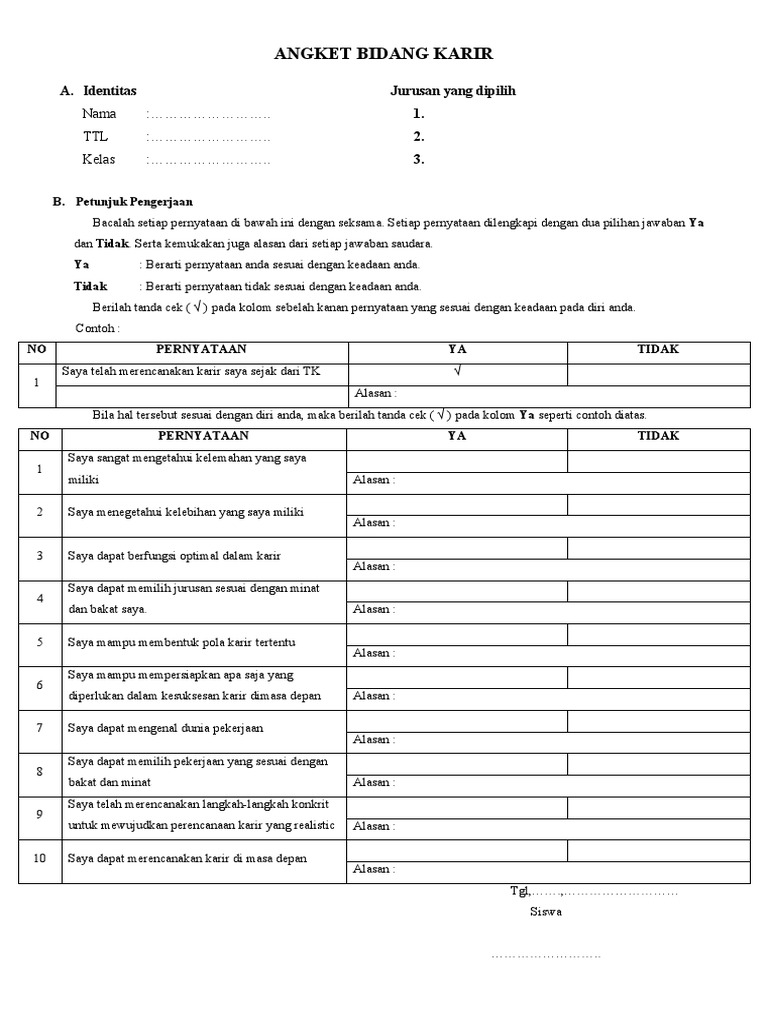 Angket Bidang Karir | PDF