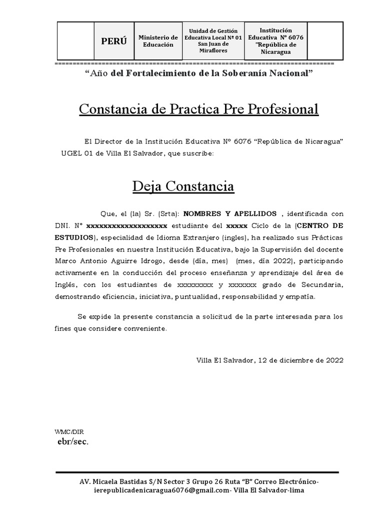 Modelo Constancia Pre Profesional | PDF