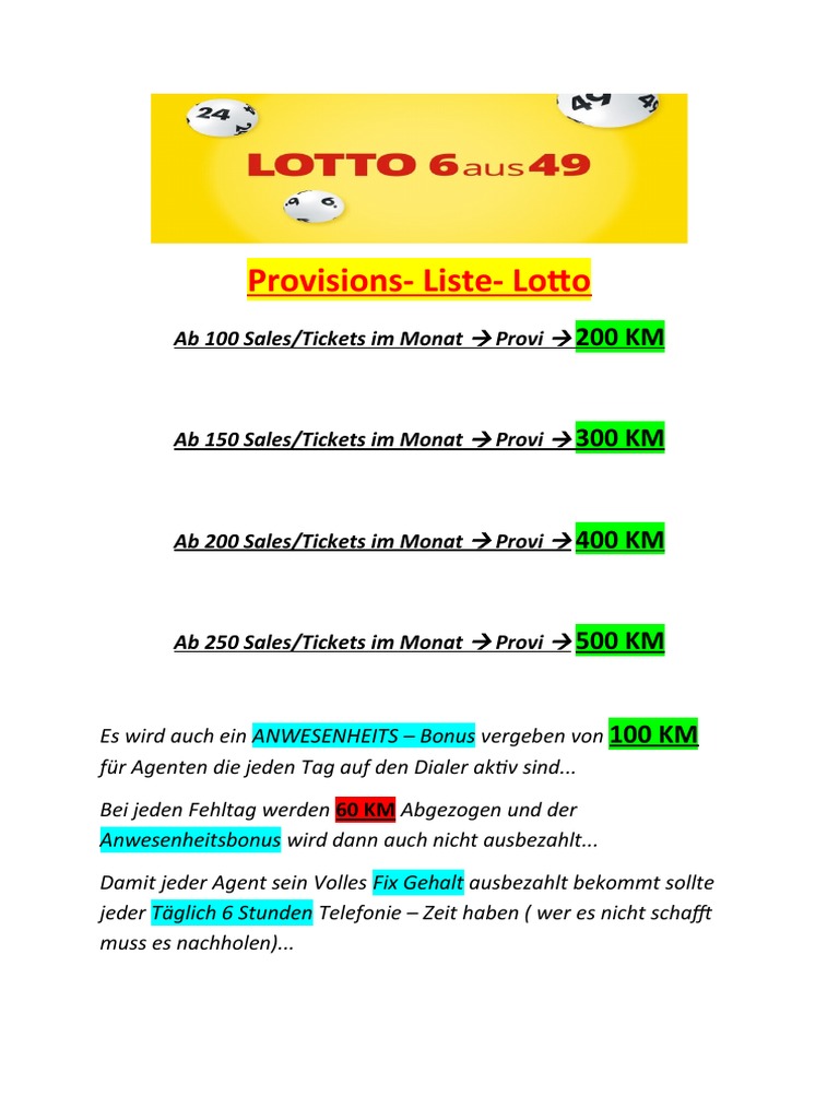 Provisions Liste Lotto NEU | PDF