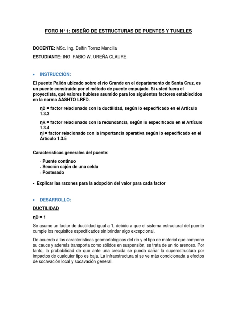 Diseño estructural del puente Pailón: Factores de ductilidad ...