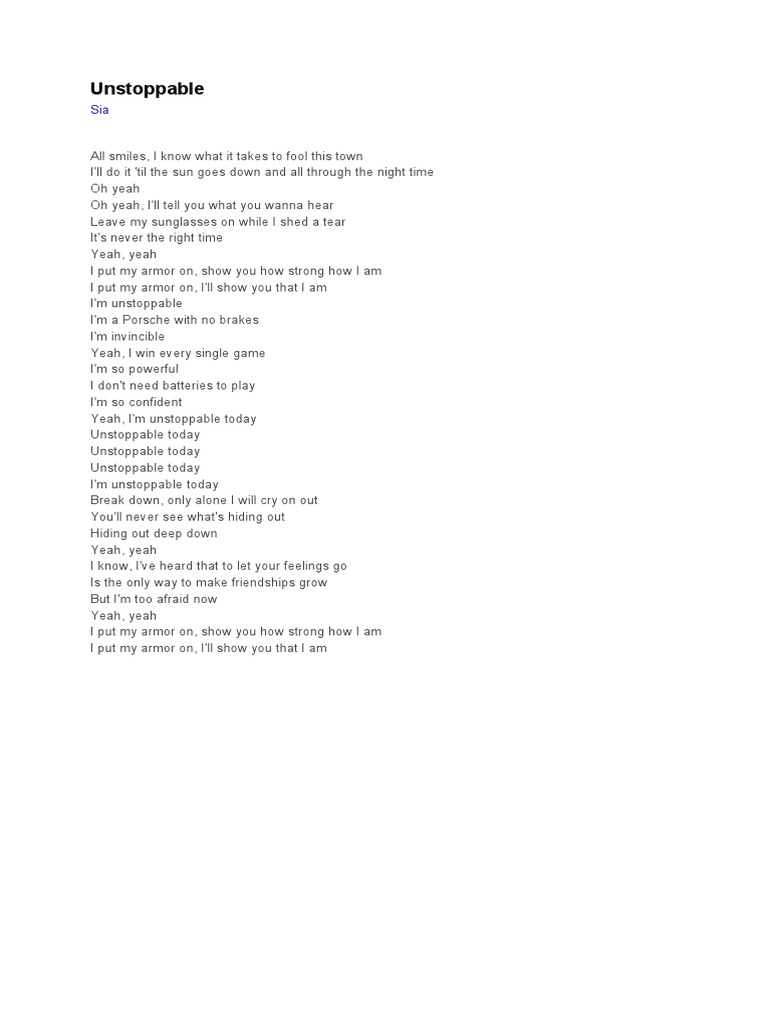 Unstoppable: Sia's Empowering Anthem | PDF