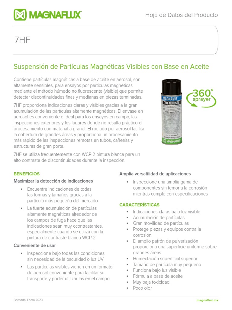 Aerosol 7HF para Inspección Magnética | PDF | Aerosol | Ciencias fisicas