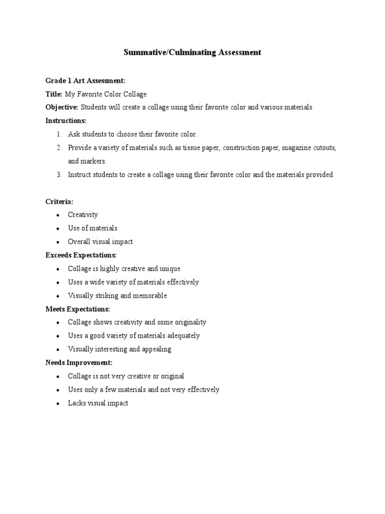 Summative Assessment | PDF | Drawing | Paintings