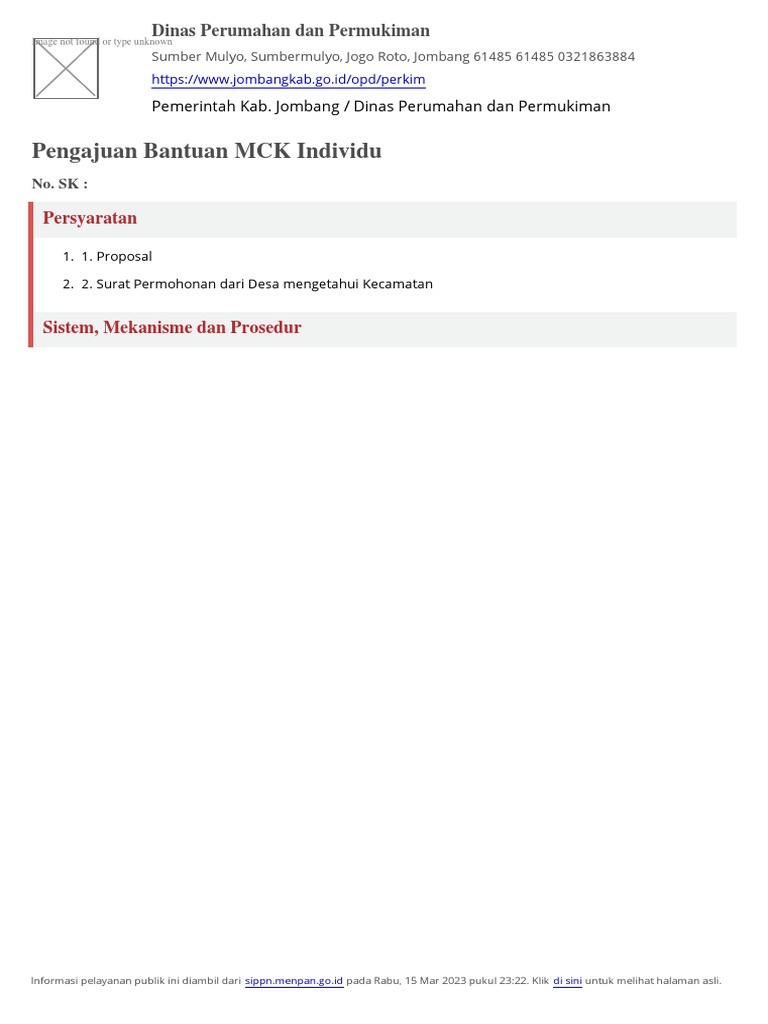 Unduh Standar Pelayanan - Pengajuan Bantuan MCK Individu PDF | PDF