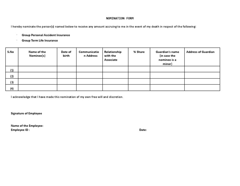 Insurance Nomination Form-KIPI | PDF