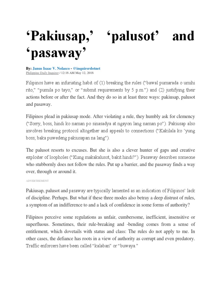 Nolasco - Pakiusap, Palusot, Pasaway | PDF