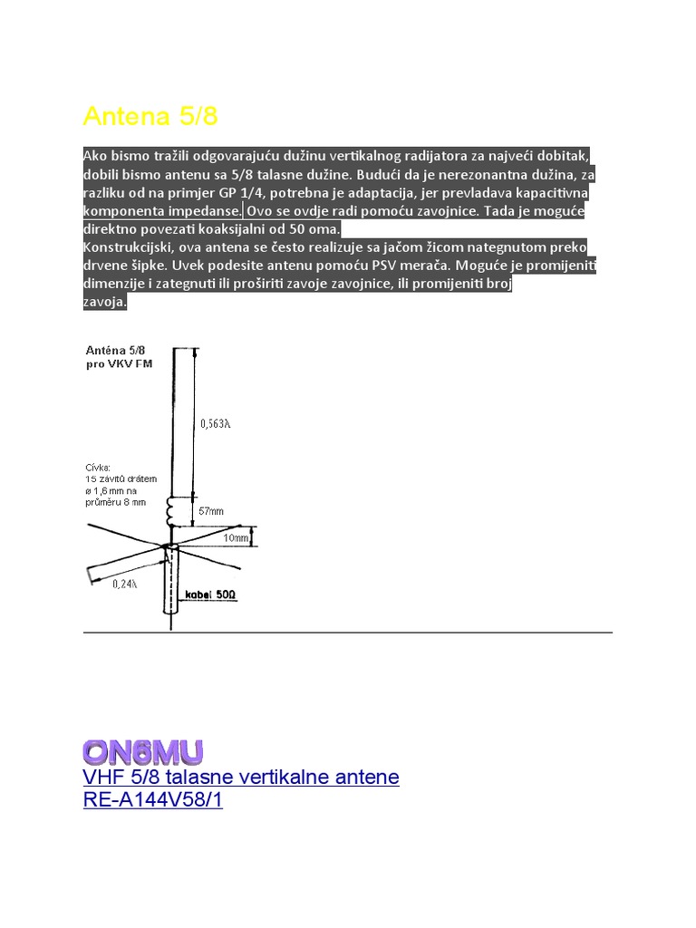 VHF 5-8 Talasne Vertikalne Antene | PDF