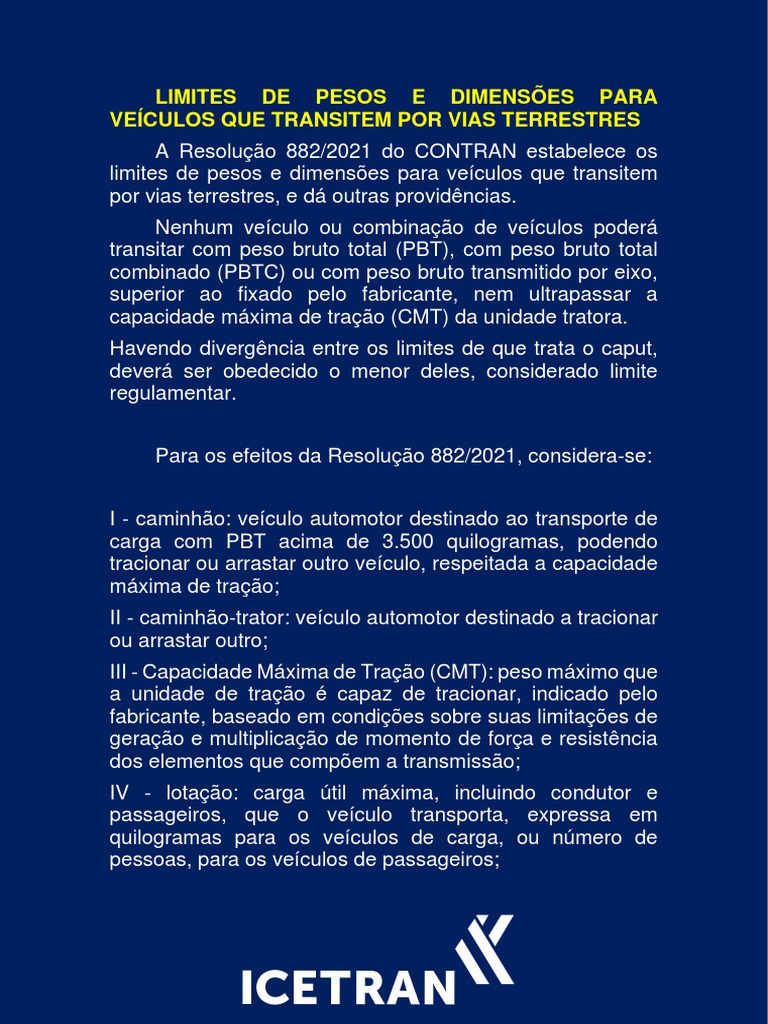 A Resolução 882 PDF | Download grátis PDF | Tráfego | Eixo
