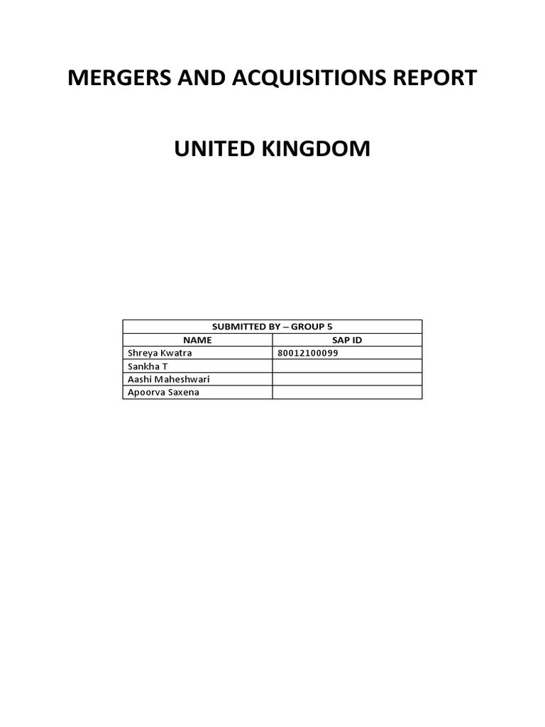 Mergers and Acquisitions Report | PDF | Mergers And Acquisitions ...