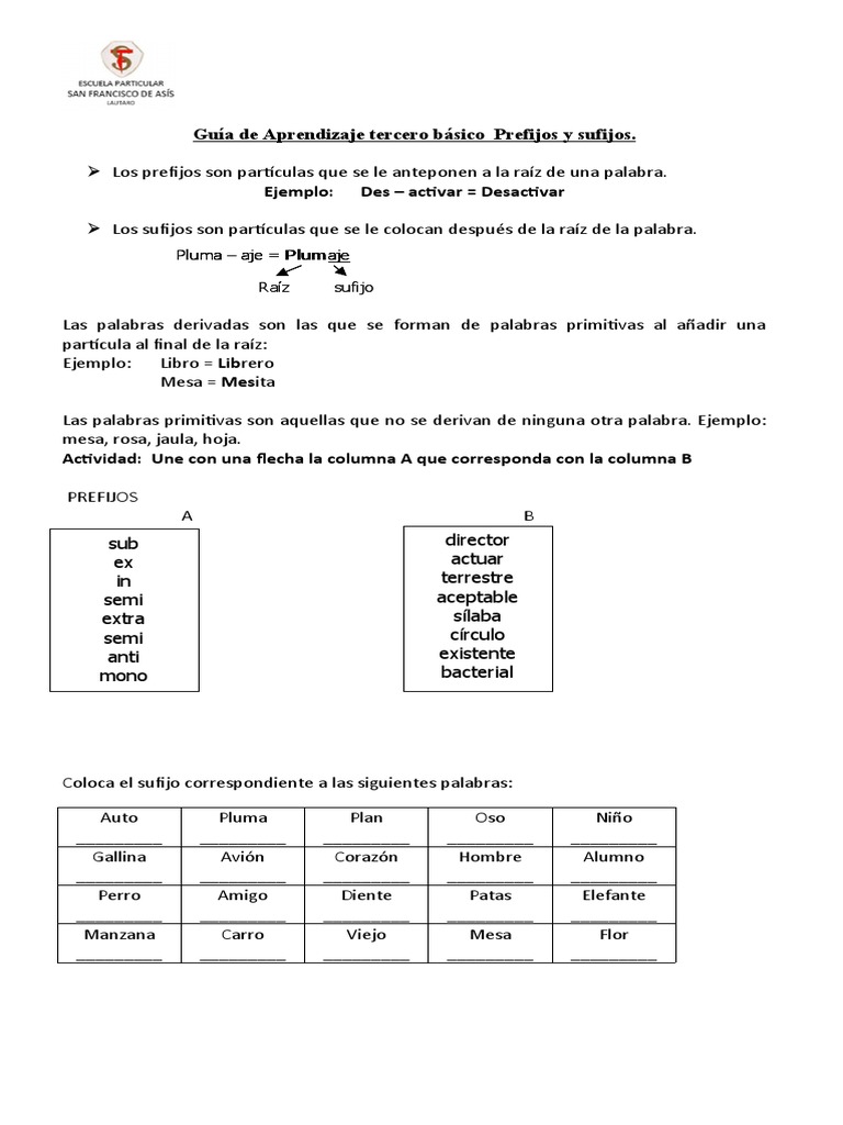 Guía de Aprendizaje Cuarto Prefijos y Sufijos | PDF
