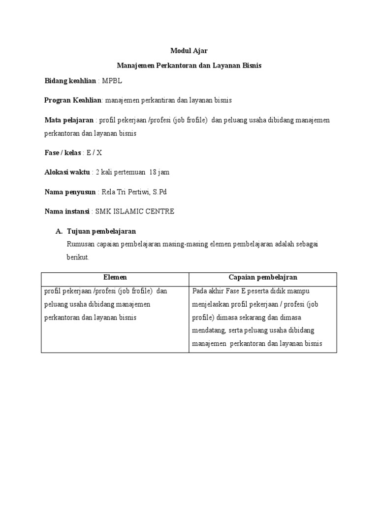 Modul Pola Pekerjaan atau Profesi (Job Profile) dan Pengulangan Usaha ...