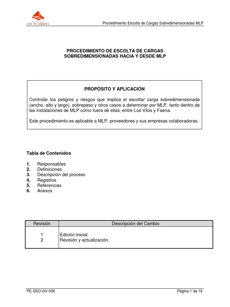 PE-SSO-GV-006 Procedimiento de Escolta de Cargas Sobredimensionadas PDF | PDF | Transporte ...
