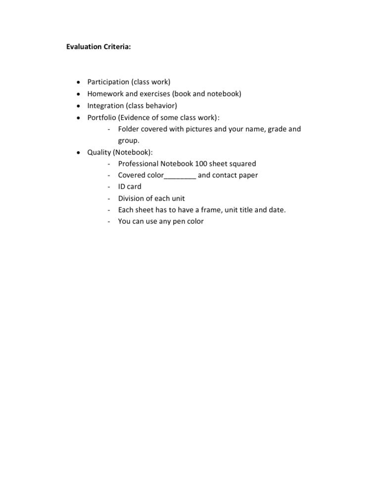 Evaluation Criteria | PDF | Home & Garden