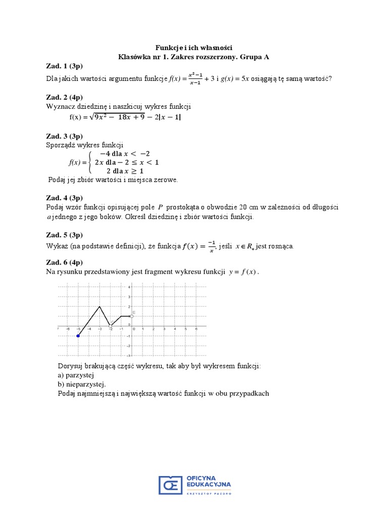 2019 1 klasowka kl1 funkcjewlasnosci zr ab wer2 | PDF