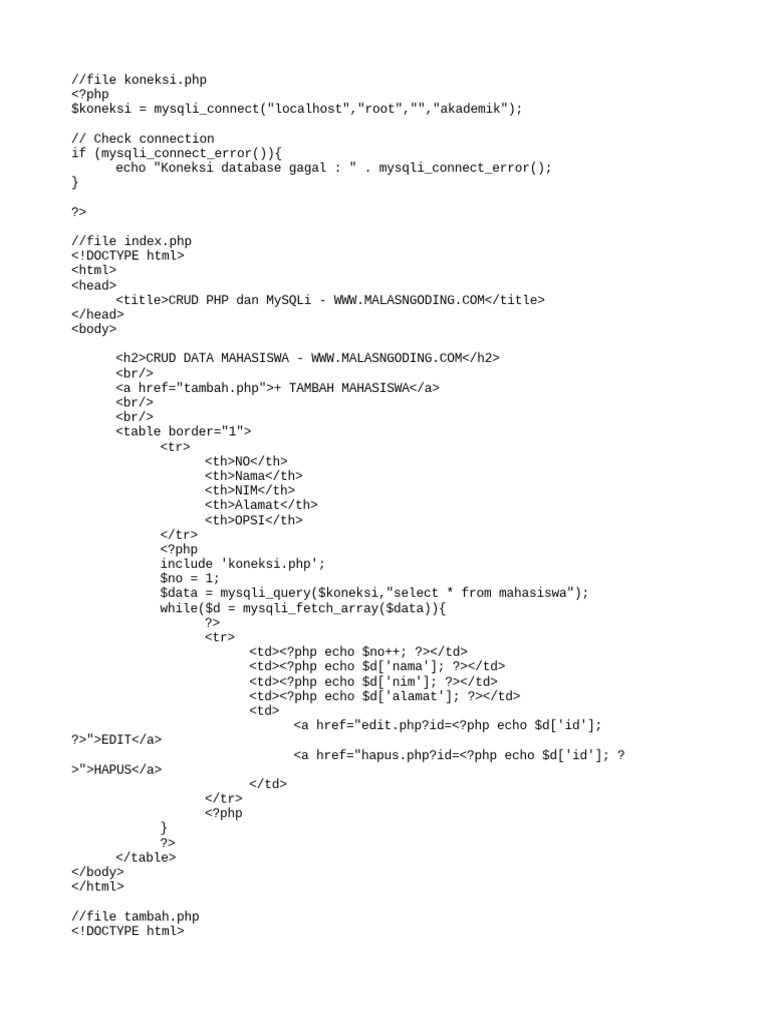 Cara Membuat CRUD Mysqli | PDF | Software Engineering | Software ...