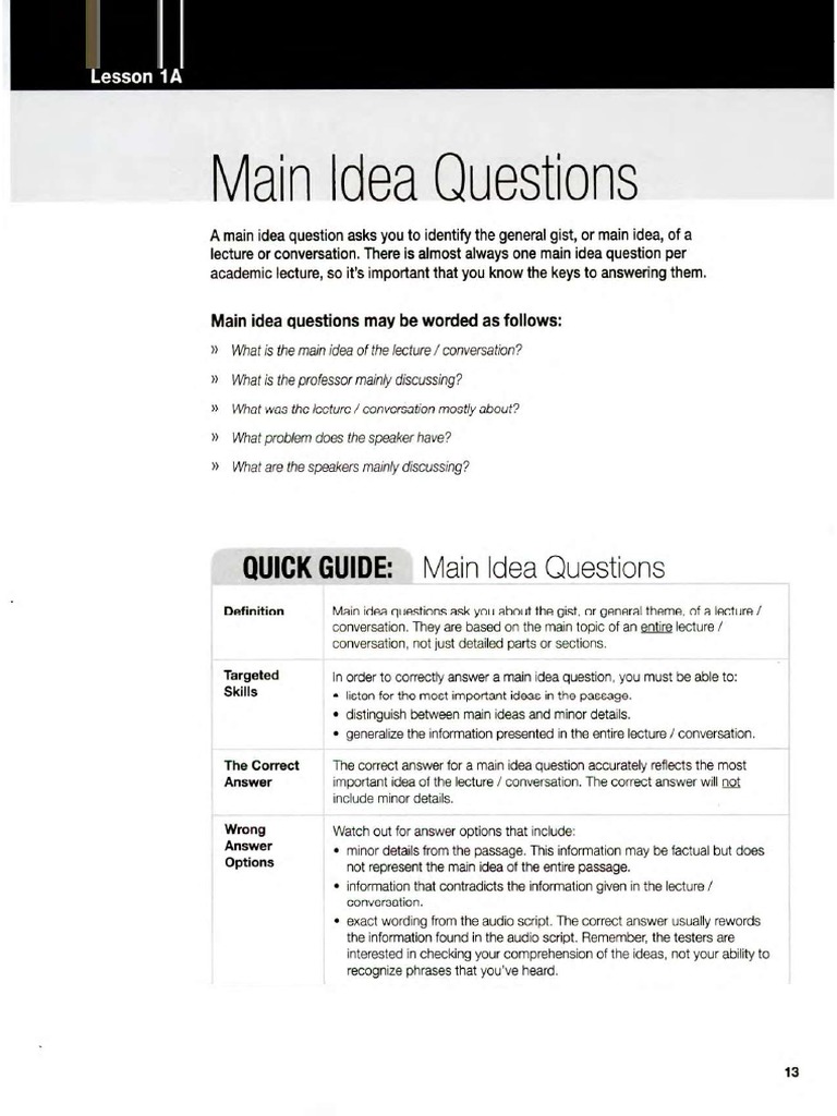 Aula 1 - Main Idea Questions | PDF