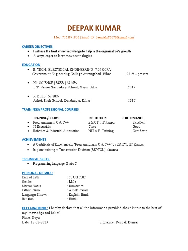 Deepak Resume Pdf 