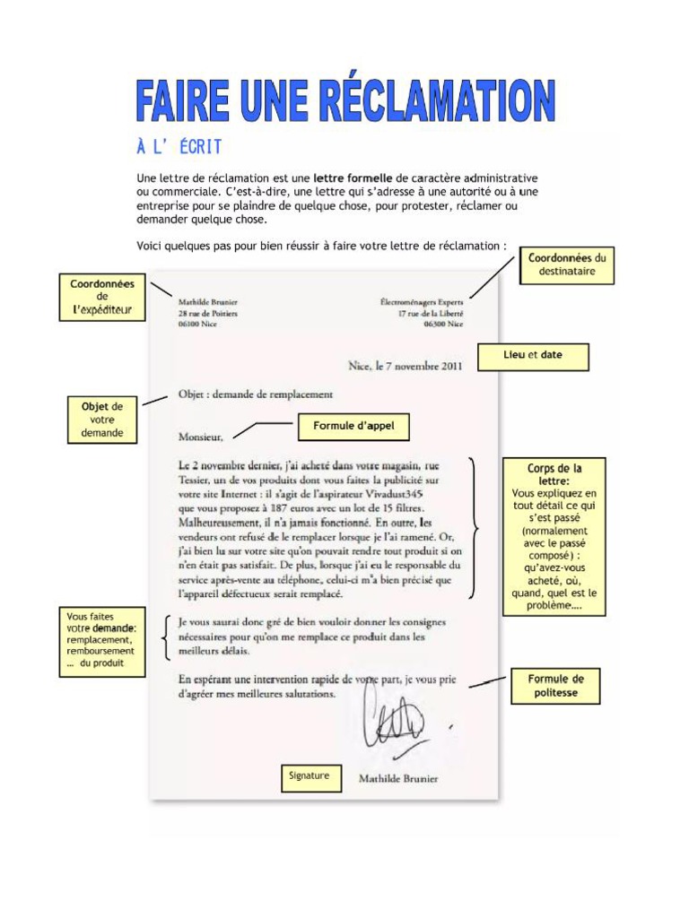 Lettre formelle reclamation.pdf | PDF