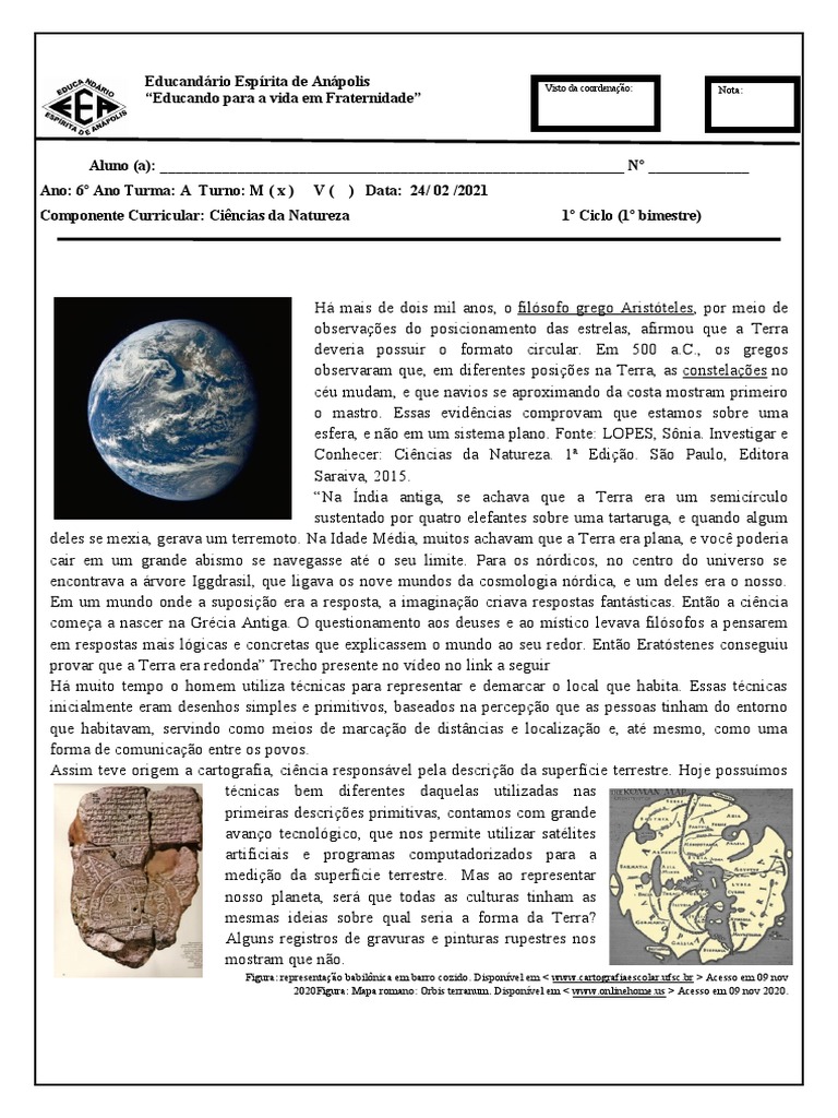 Atividade 4 Formato Da Terra 24FEV 6º EEA RESP PDF | PDF | Terra | Mapa